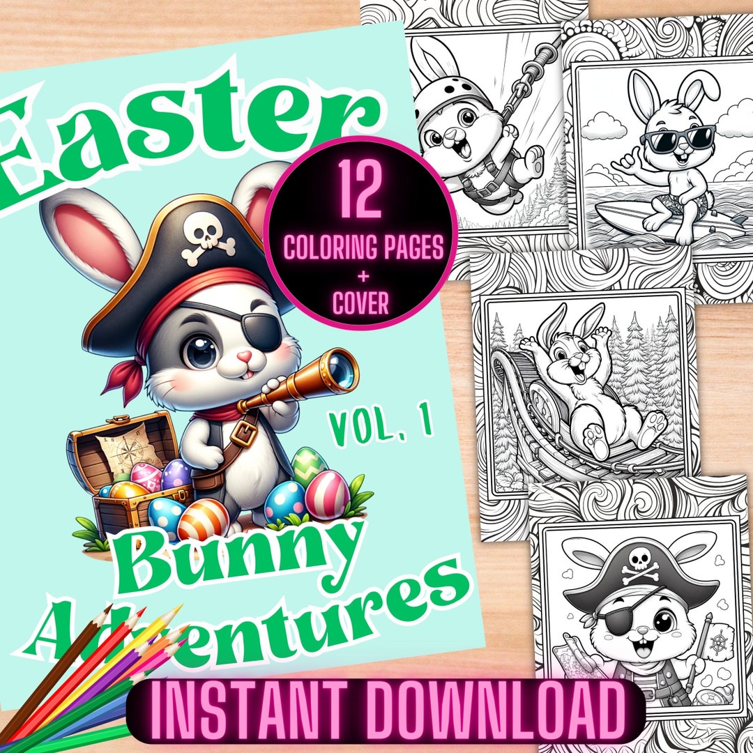 Easter Bunny Adventures Coloring Book, Printable Easter Coloring Pages ...