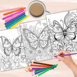 Butterfly Garden Party Coloring Book, Insect Coloring Pages, Floral ...