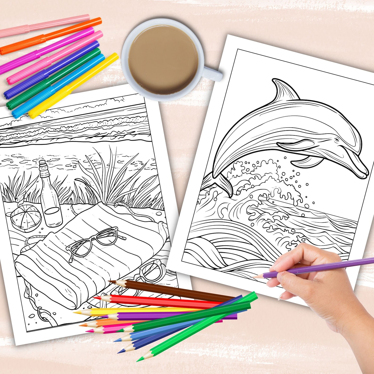 Summer Vibes Coloring Book, Beach Fun Coloring Sheets, Adult Coloring ...