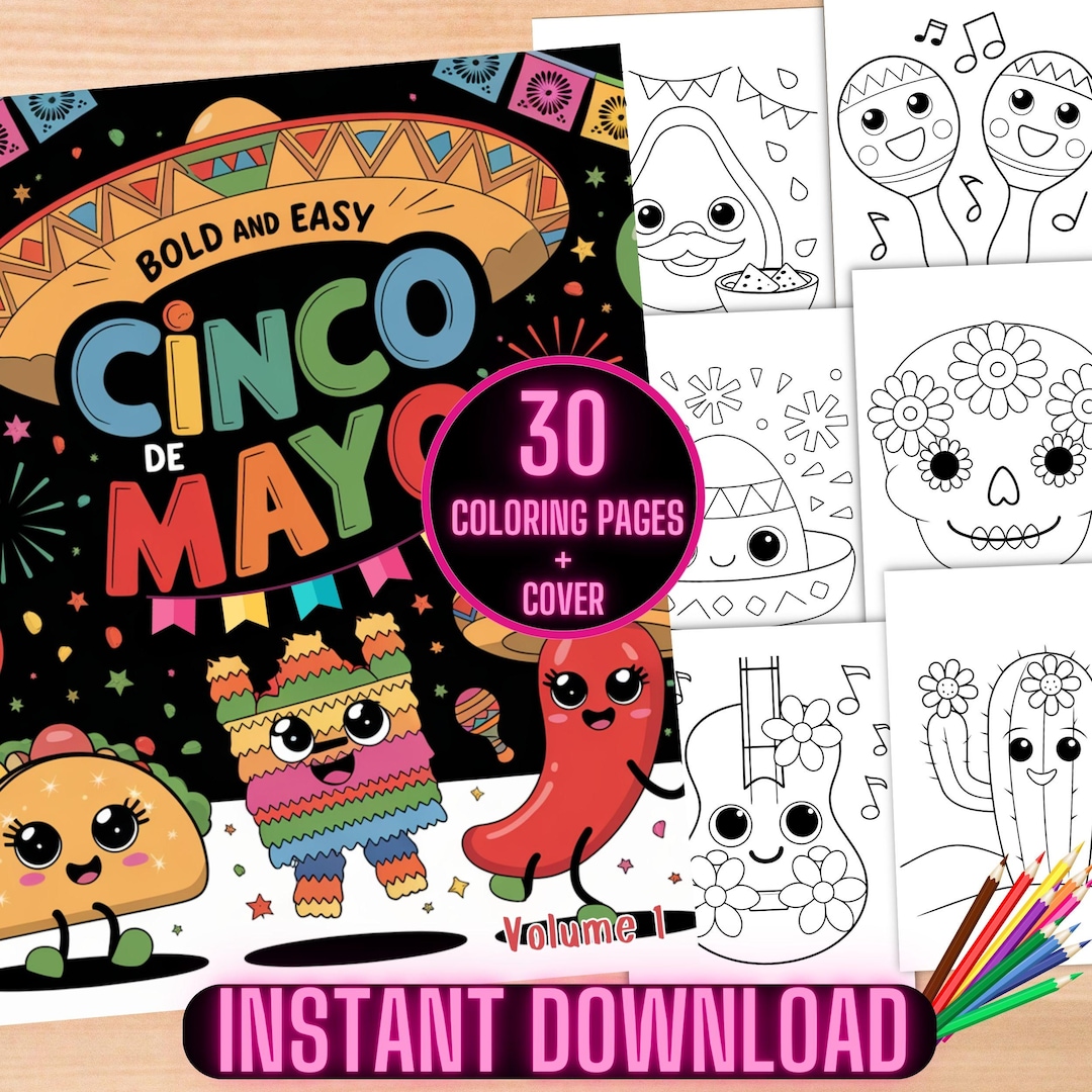 Cinco De Mayo Coloring Book, Bold & Easy Spanish Holiday Coloring ...