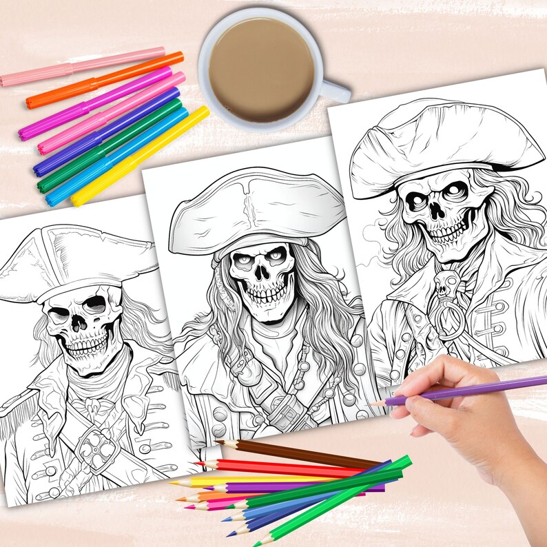 Skeleton Pirates Coloring Pages, Undead Pirates Coloring Book, Pirate ...