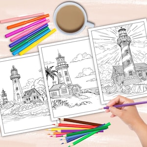 Coastal Lighthouses Coloring Book, Lighthouse Coloring Pages, Nautical ...