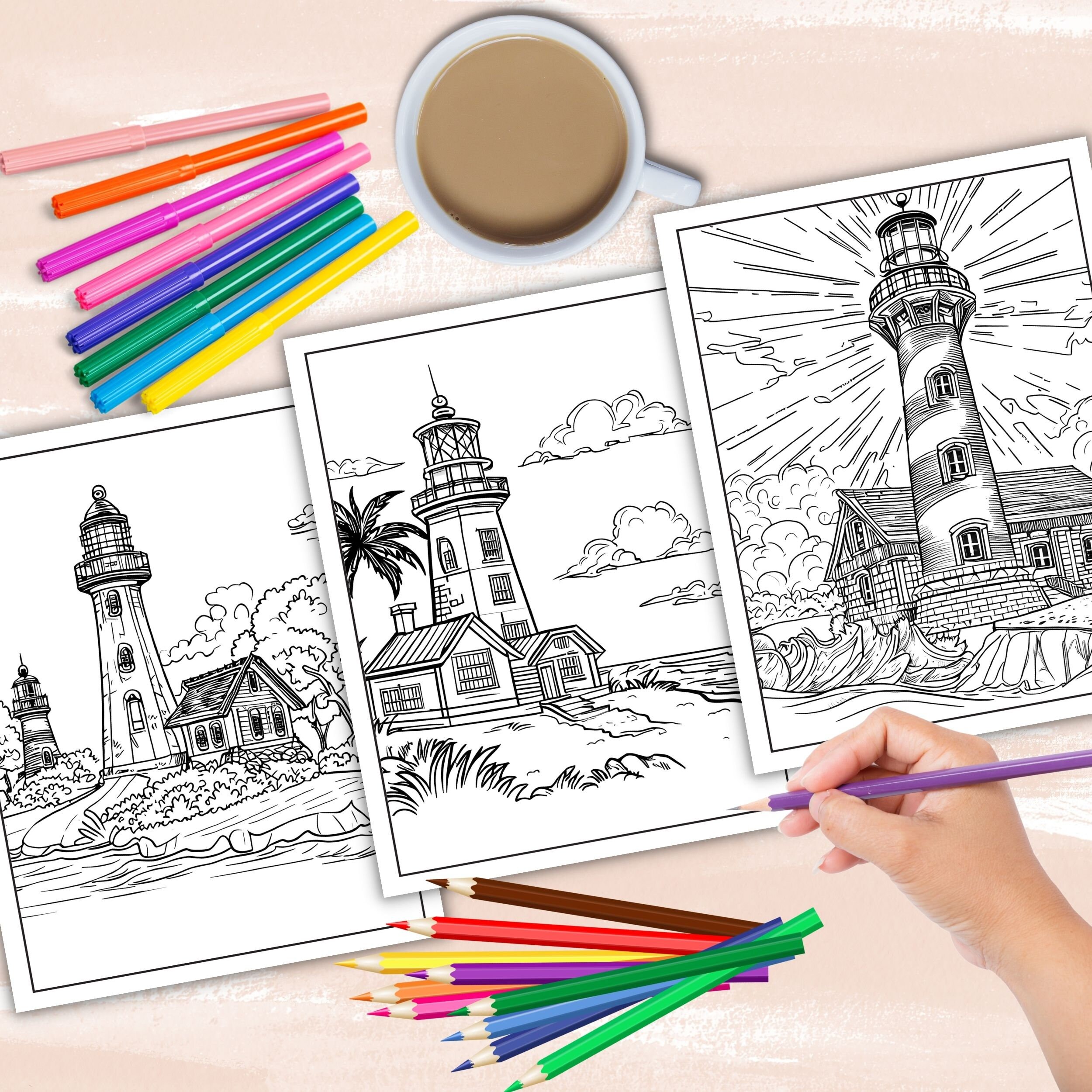 Coastal Lighthouses Coloring Book, Lighthouse Coloring Pages, Nautical ...