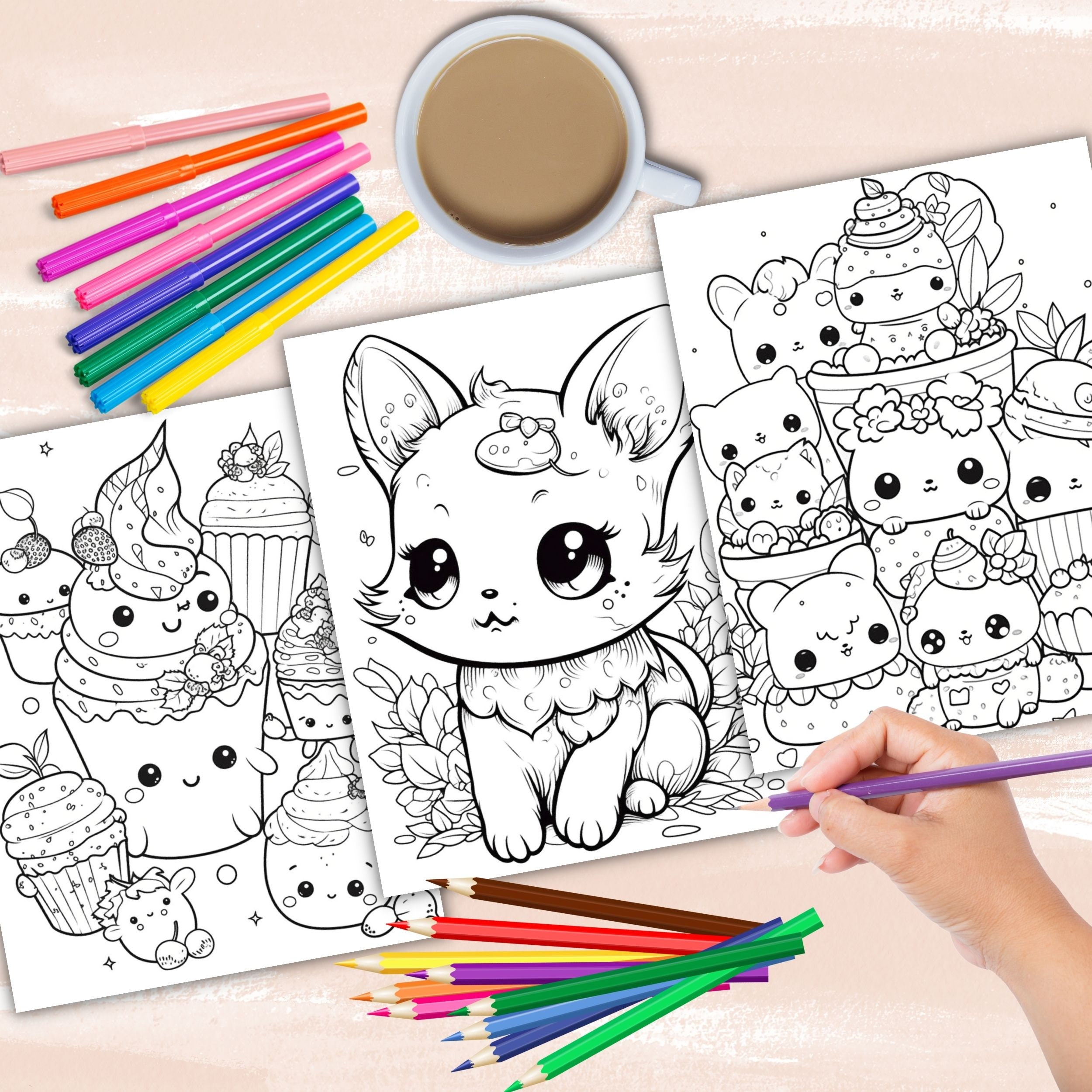 Cute Kawaii Coloring Pages, Kawaii Animal Coloring Book, Kawaii ...