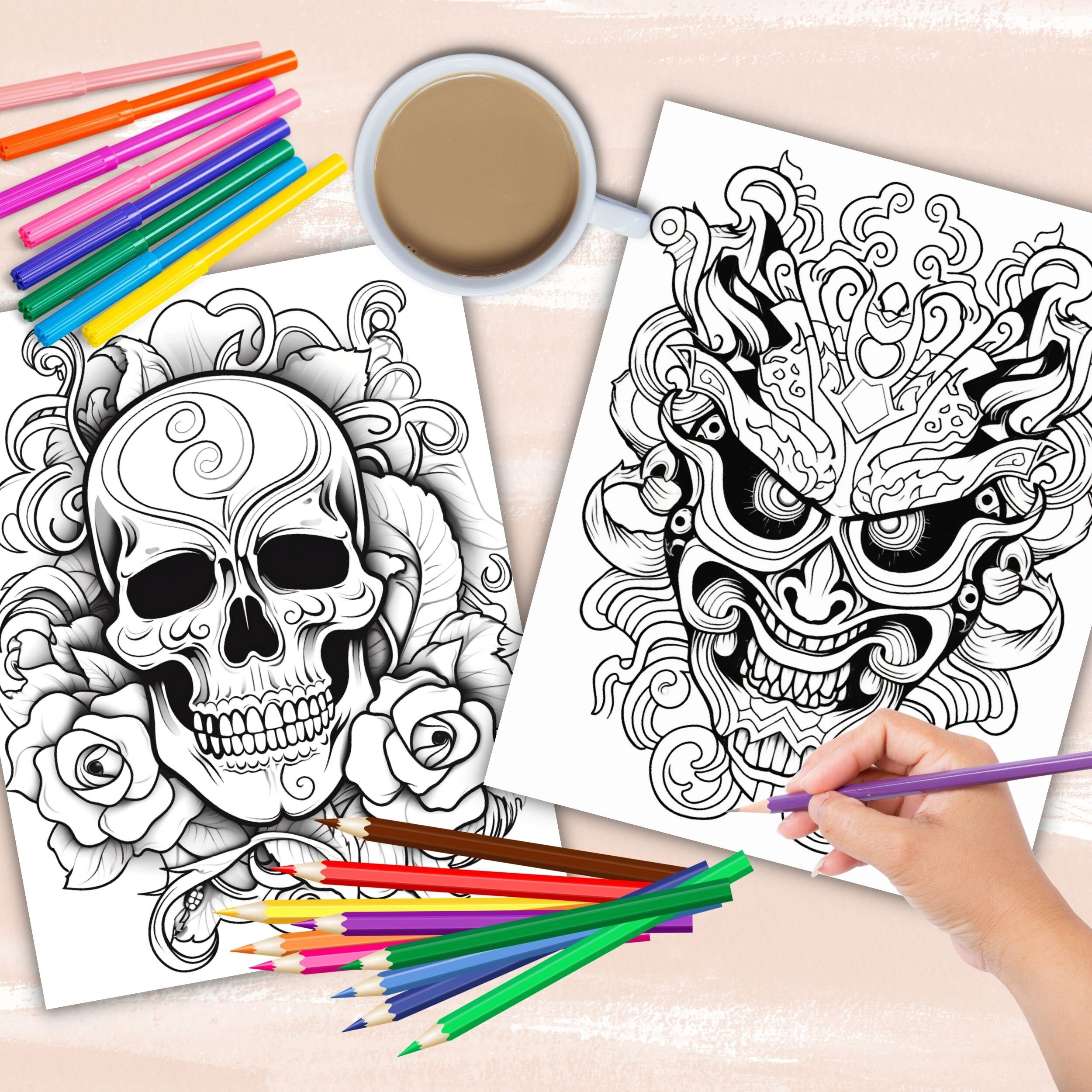 Tattoo Art Coloring Book, Tattoo Illustrations Coloring Pages, Cool ...