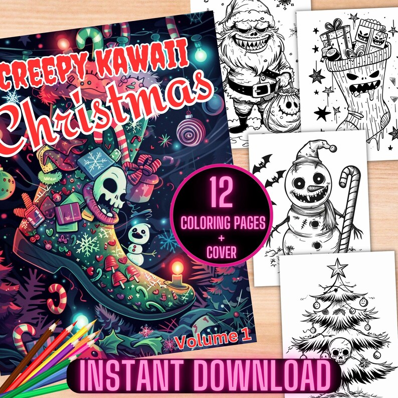 Creepy Kawaii Christmas Coloring Pages, Kawaii Coloring Book, Creepy ...