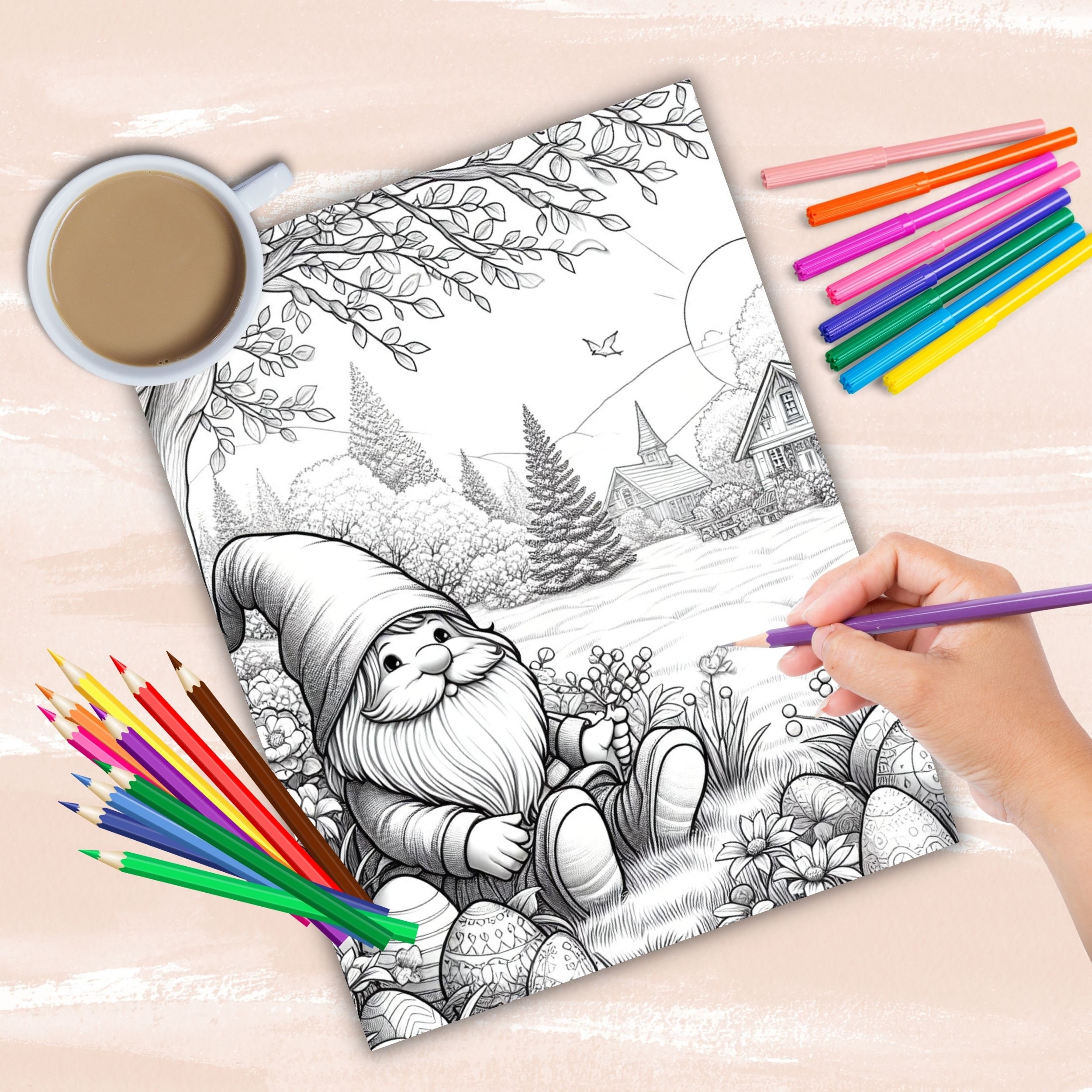 Easter Gnomes Coloring Pages, Spring Gnomes Coloring Book, Printable ...