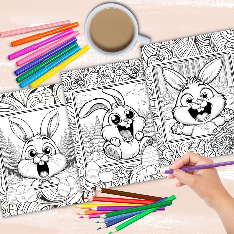 Easter Bunny Fun Coloring Pages, Funny Easter Bunny Coloring Book, Cute ...
