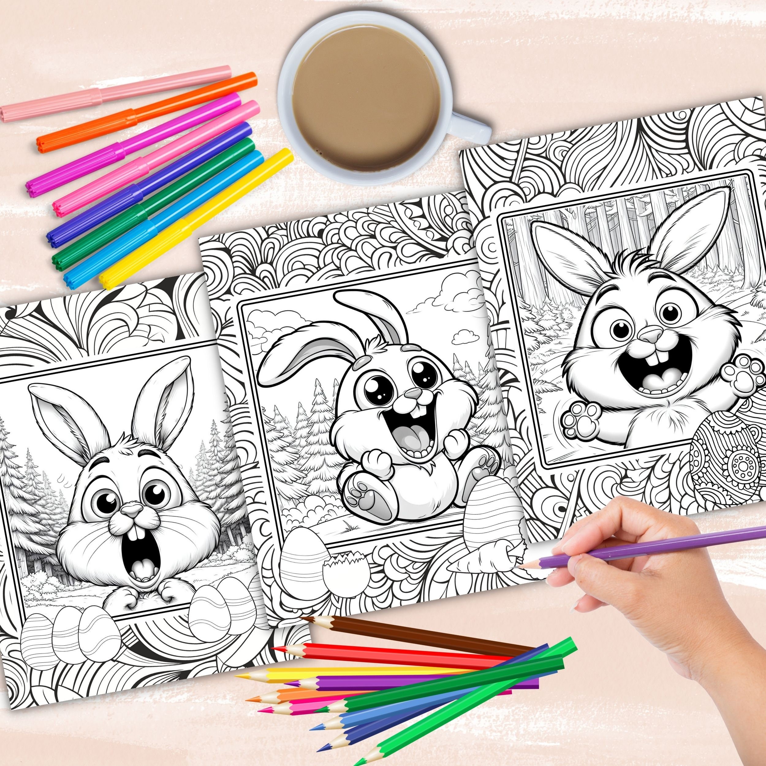 Easter Bunny Fun Coloring Pages, Funny Easter Bunny Coloring Book, Cute ...