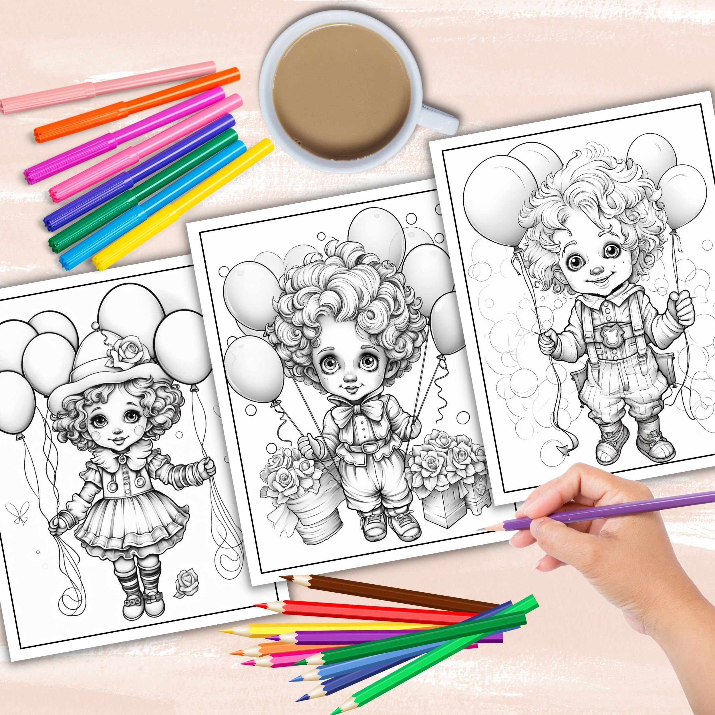 Cute Little Clowns Coloring Pages, Clown Kids Coloring Book, Printable ...
