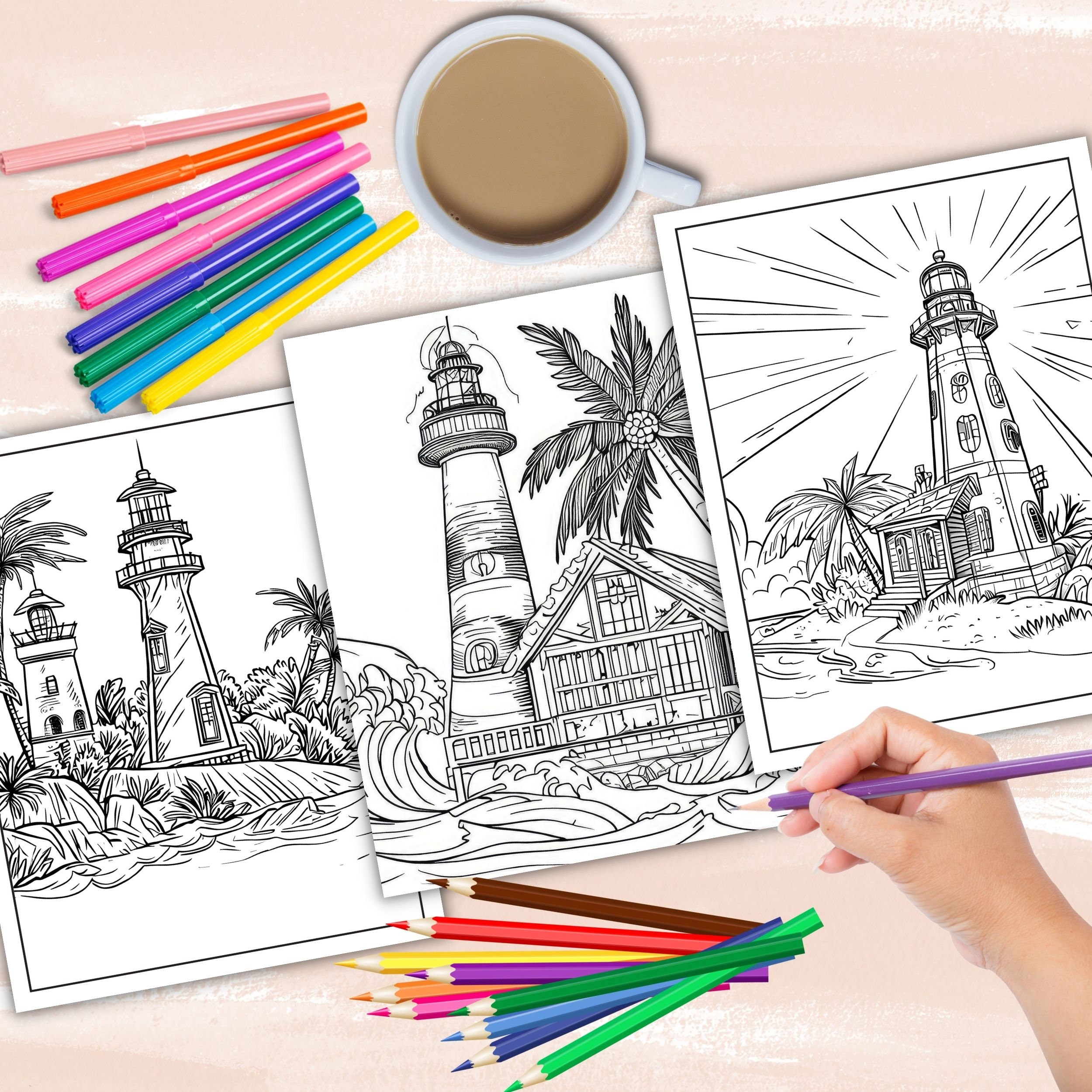 Coastal Lighthouses Coloring Book, Lighthouse Coloring Pages, Nautical ...