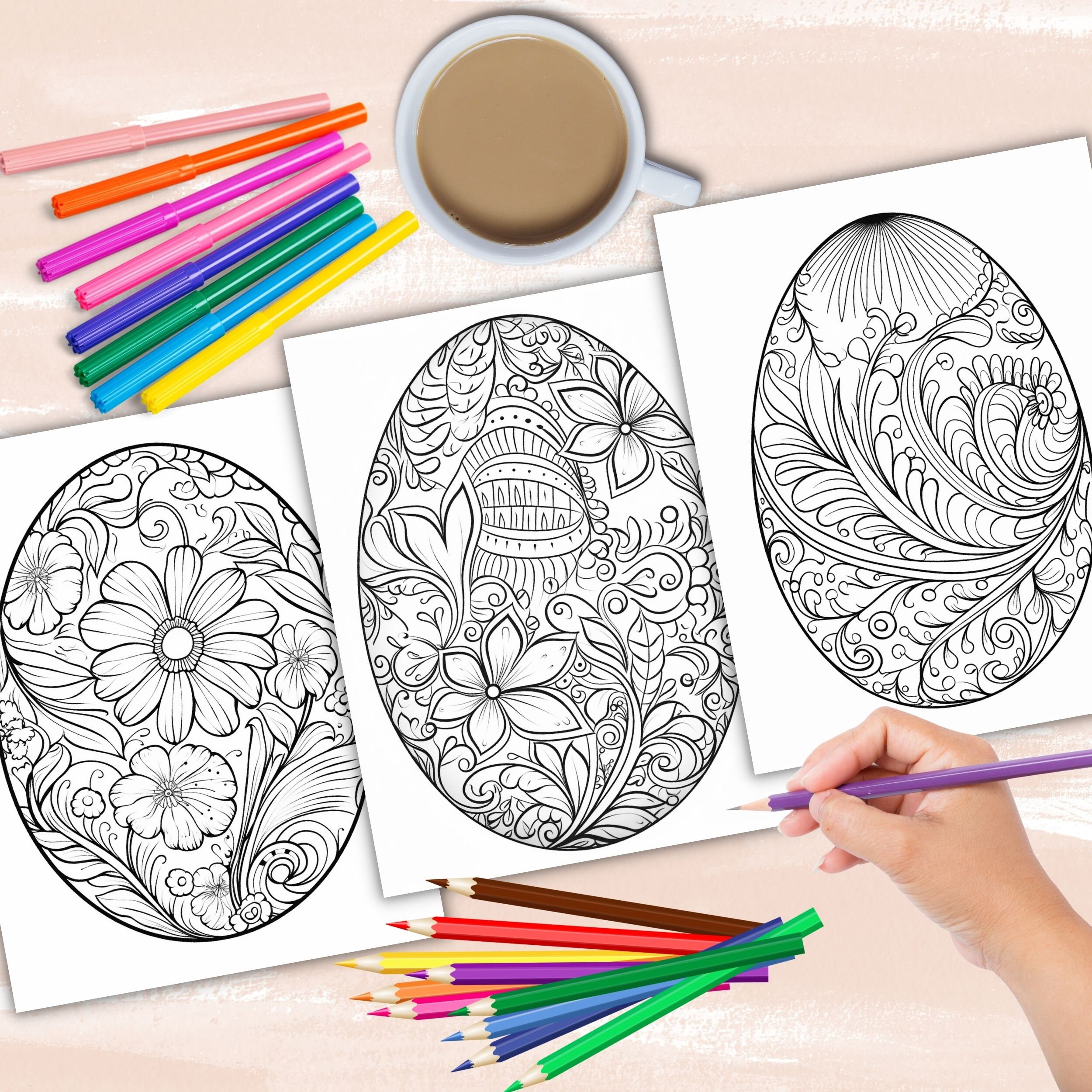 Easter Egg Mandala Coloring Pages, Easter Egg Coloring Book, Zentangle ...