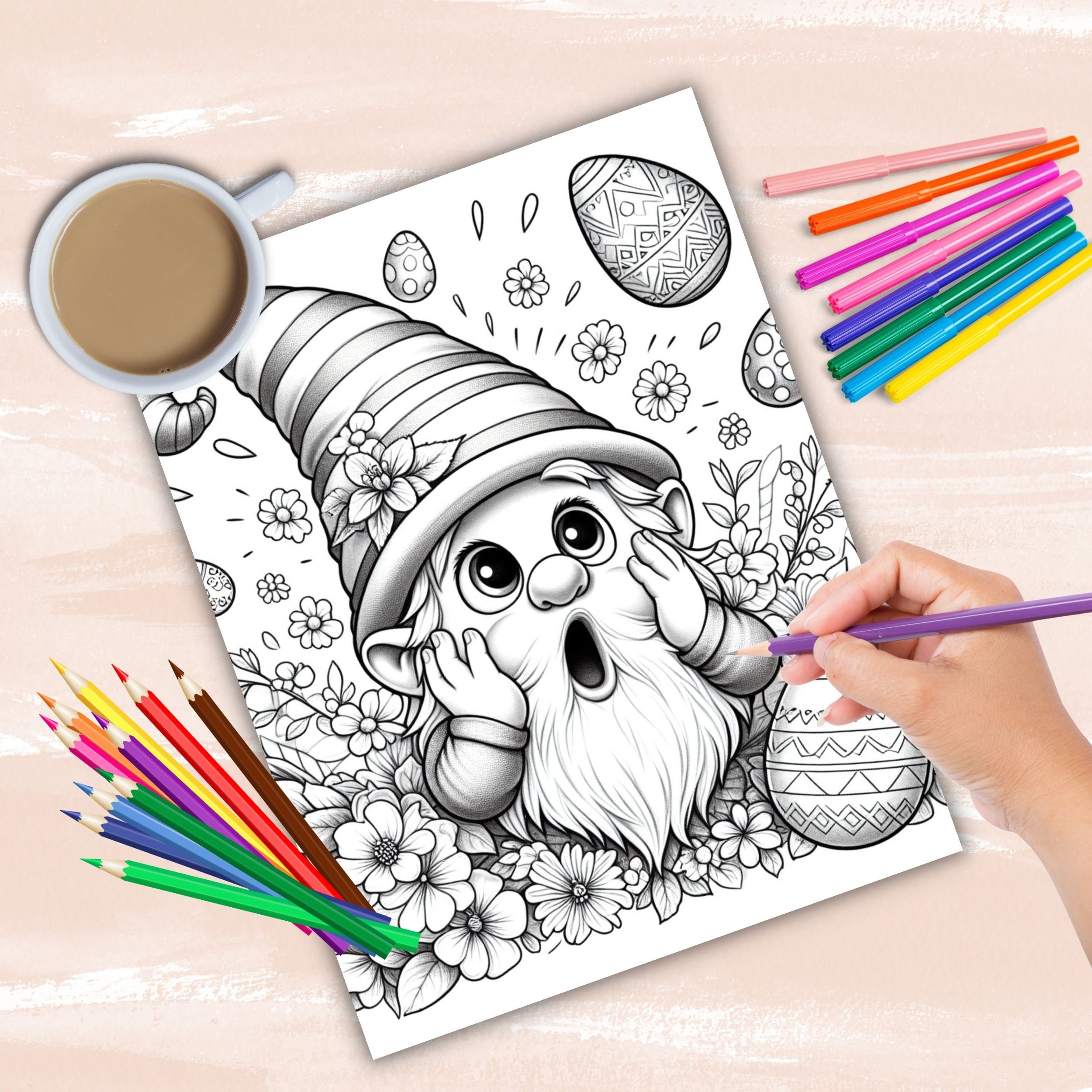 Easter Gnomes Coloring Pages, Spring Gnomes Coloring Book, Printable ...
