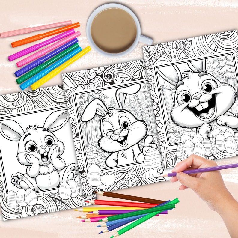 Easter Bunny Fun Coloring Pages, Funny Easter Bunny Coloring Book, Cute ...