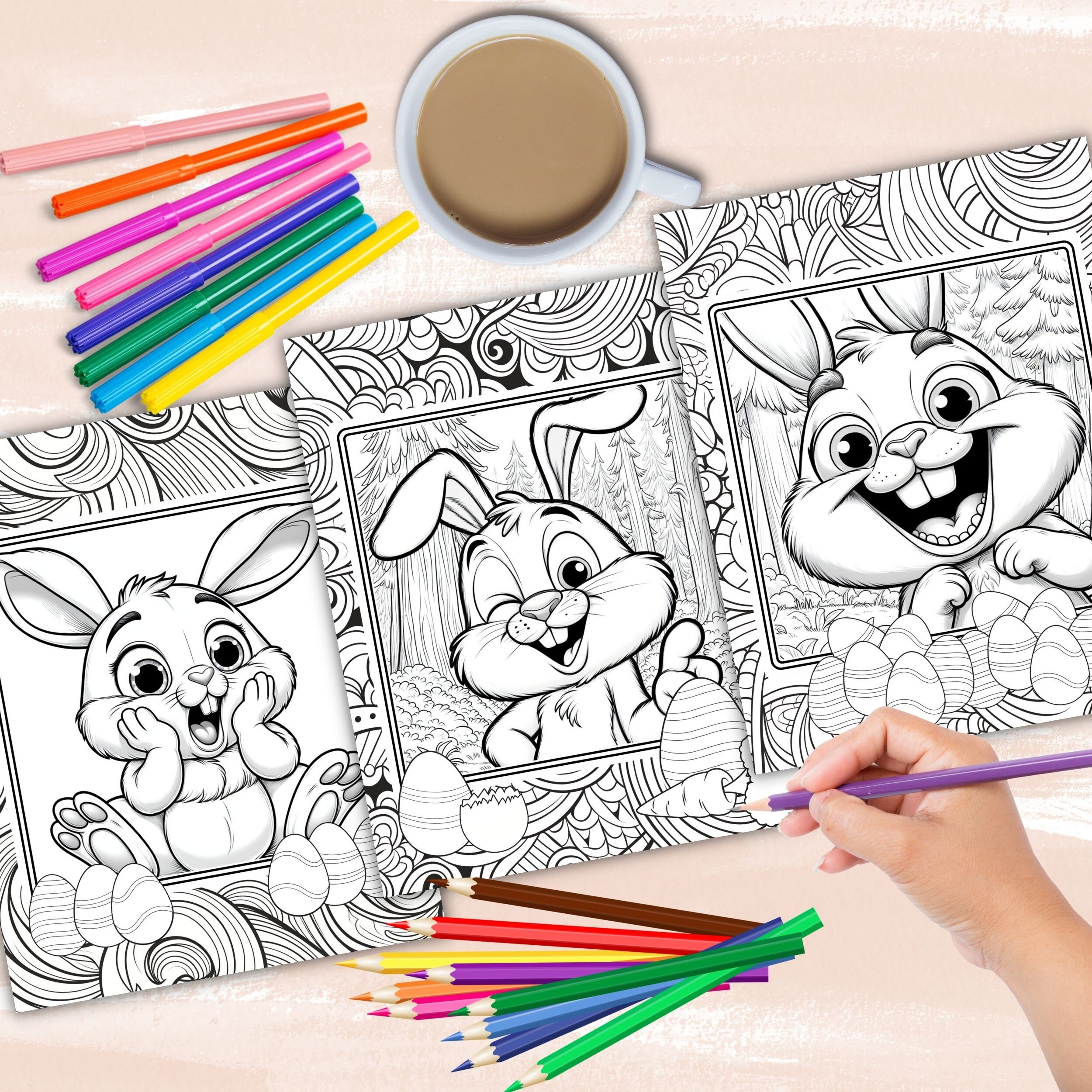 Easter Bunny Fun Coloring Pages, Funny Easter Bunny Coloring Book, Cute ...