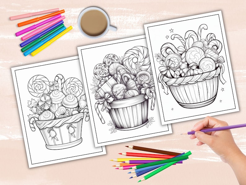 Candy Christmas Coloring Book, Christmas Sweets Coloring, Holiday Candy ...