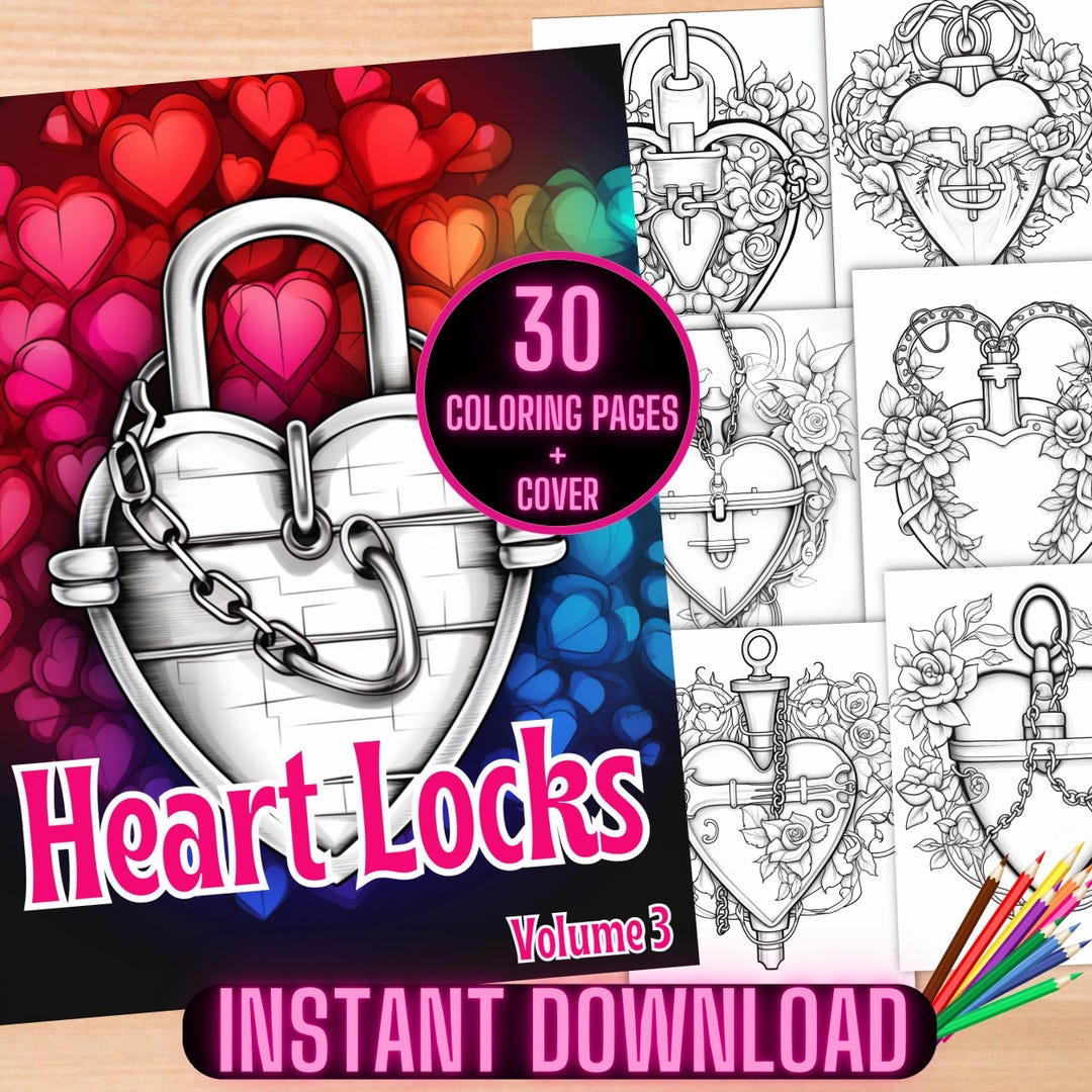Heart Locks Coloring Book, Floral Hearts Coloring Pages, Valentines Day ...
