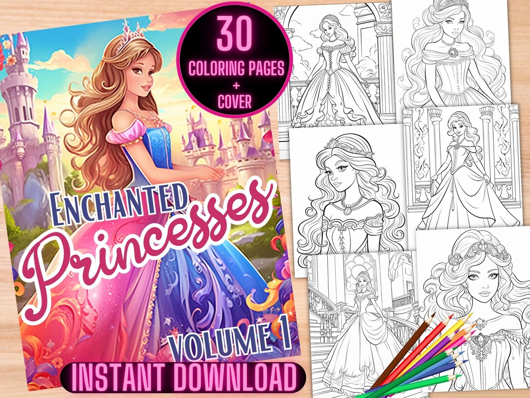 Enchanted Princesses Coloring Pages Fairytale Fantasy - Etsy