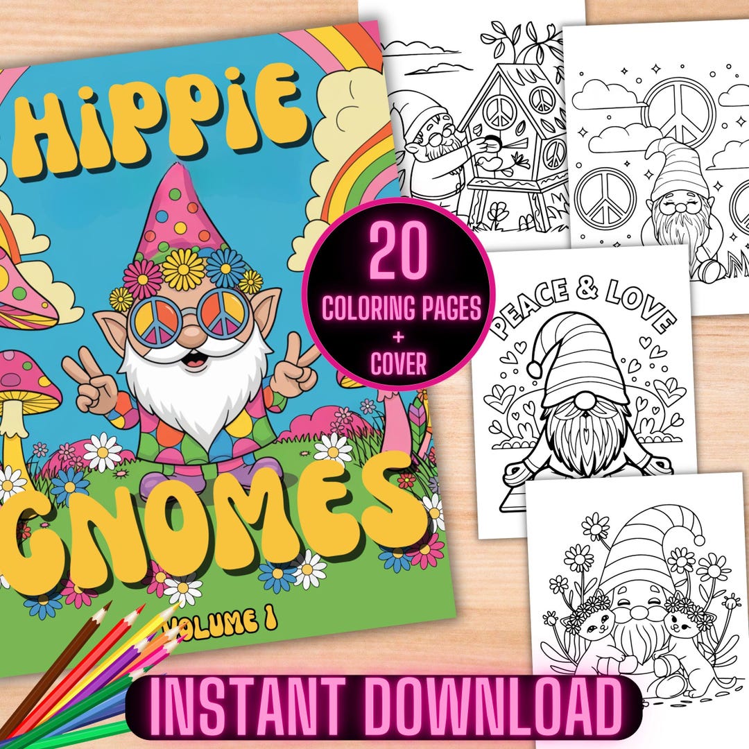 Hippie Gnomes Coloring Book, Large Print Groovy Gnomes Coloring Pages ...