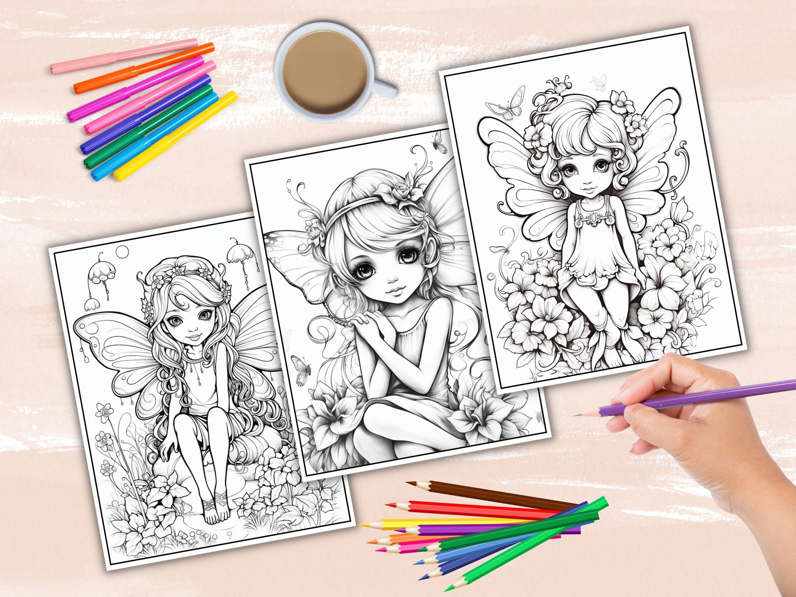 Little Fairies Coloring Pages Fairy Fantasy Coloring Book - Etsy