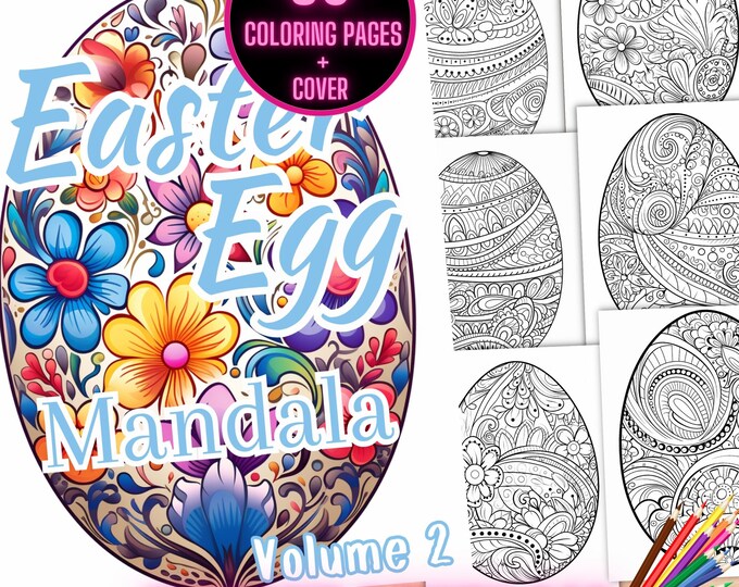 Easter Eggs Coloring Book, 6 PDF Detailed Coloring Pages, Zentangle ...