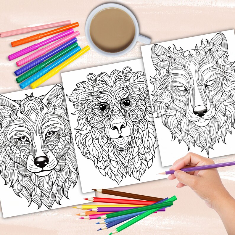 Wildlife Mandala Coloring Book, Zentangle Animal Coloring Pages, Zoo ...