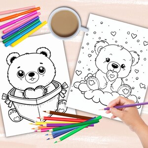 Valentines Day Coloring Book, Teddy Bear Love Coloring Pages, Kids ...