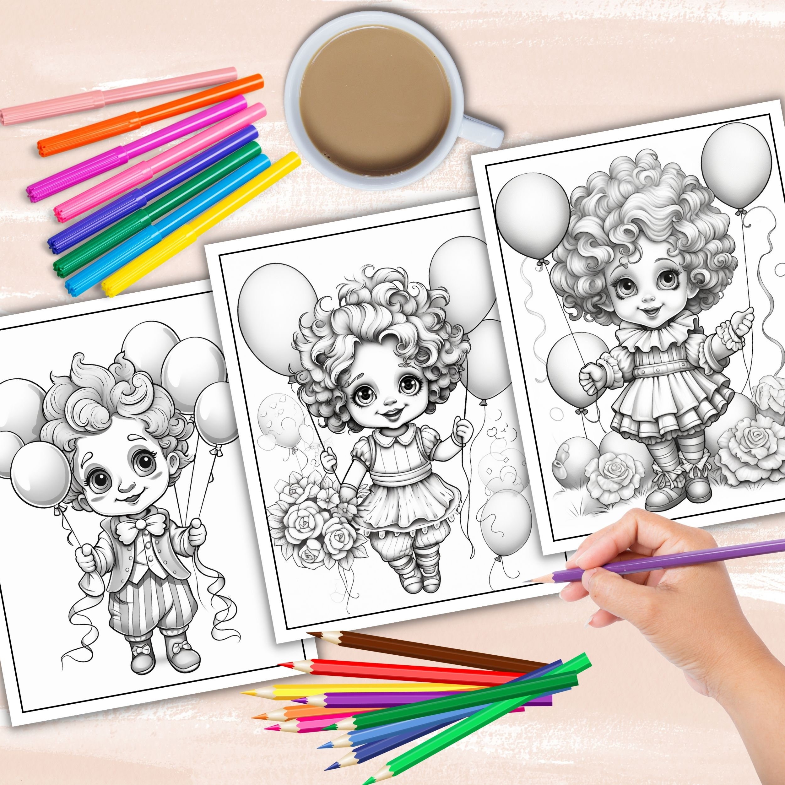 Cute Little Clowns Coloring Pages, Clown Kids Coloring Book, Printable ...