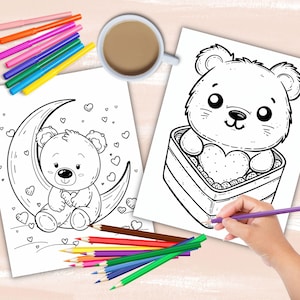 Valentines Day Coloring Book, Teddy Bear Love Coloring Pages, Kids ...