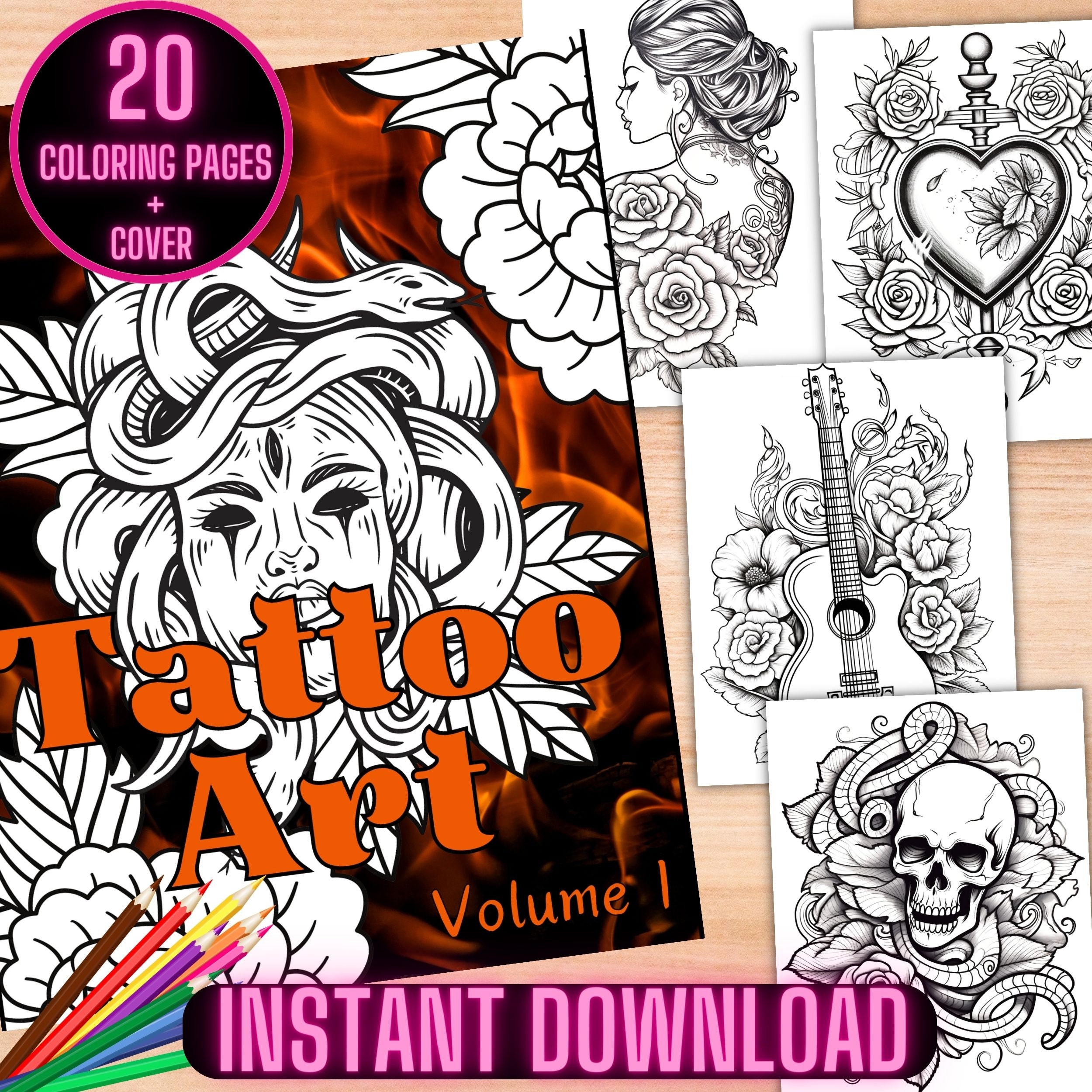 Tattoo Art Coloring Book, Tattoo Illustrations Coloring Pages, Cool ...