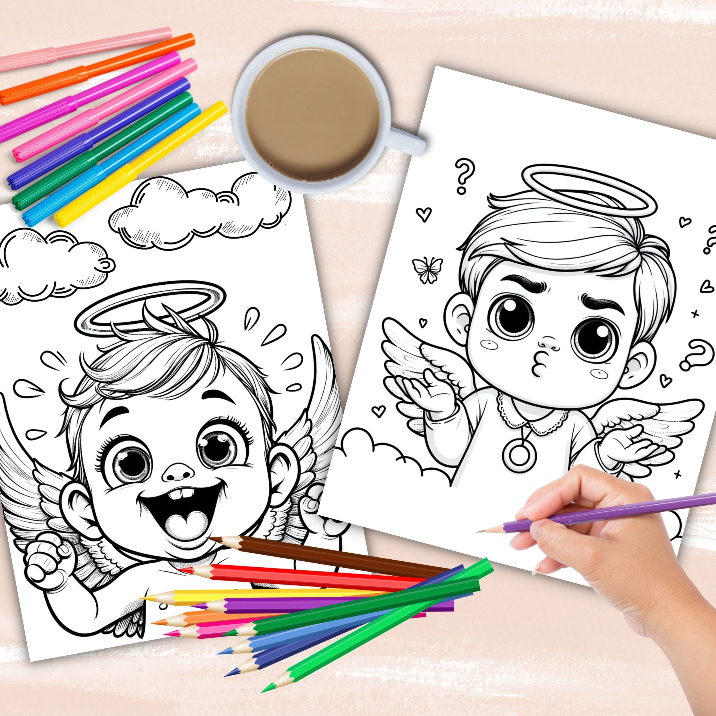 Baby Kawaii Angel Coloring Book, Cute Baby Angel Coloring Pages, Kawaii ...