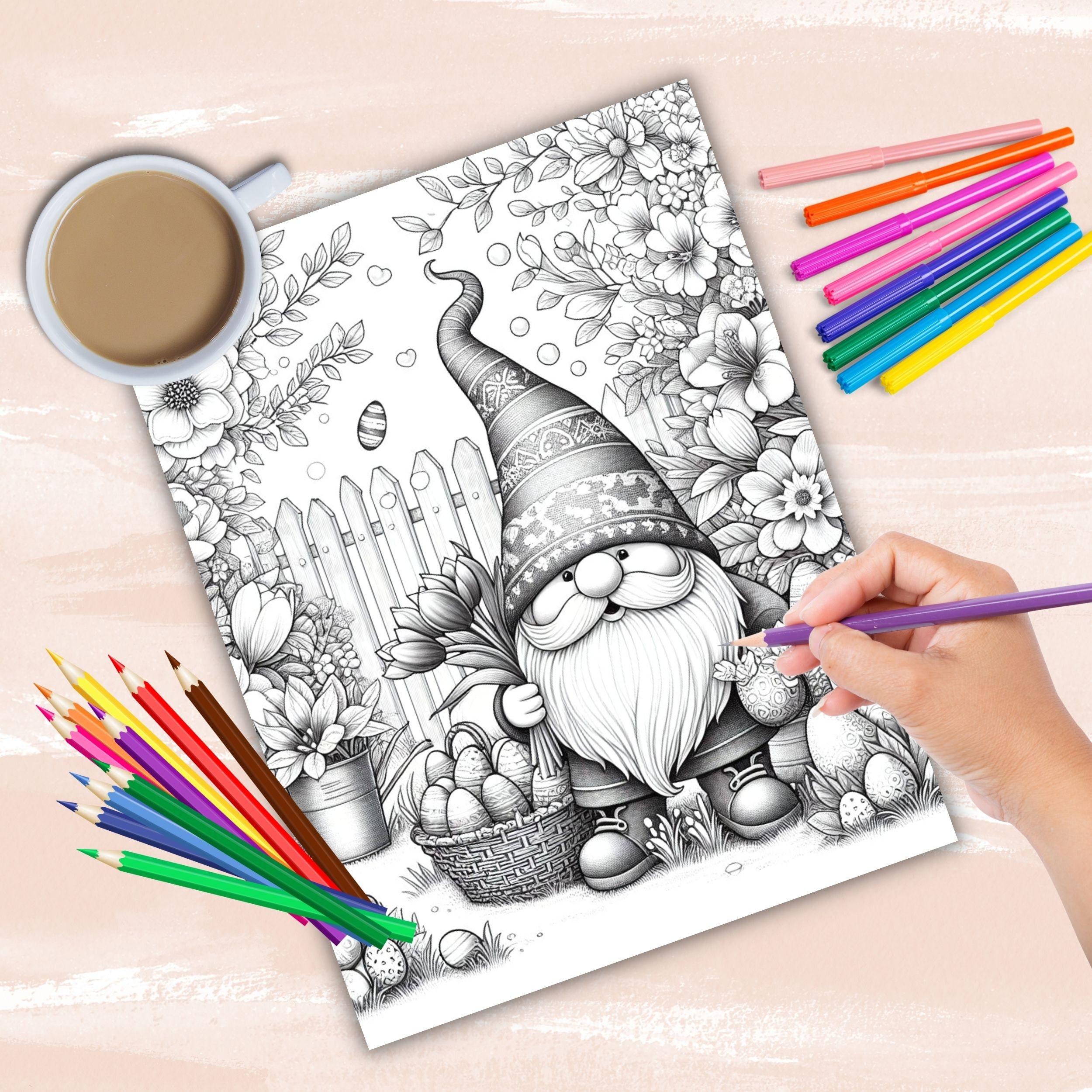 Easter Gnomes Coloring Pages, Spring Gnomes Coloring Book, Printable ...