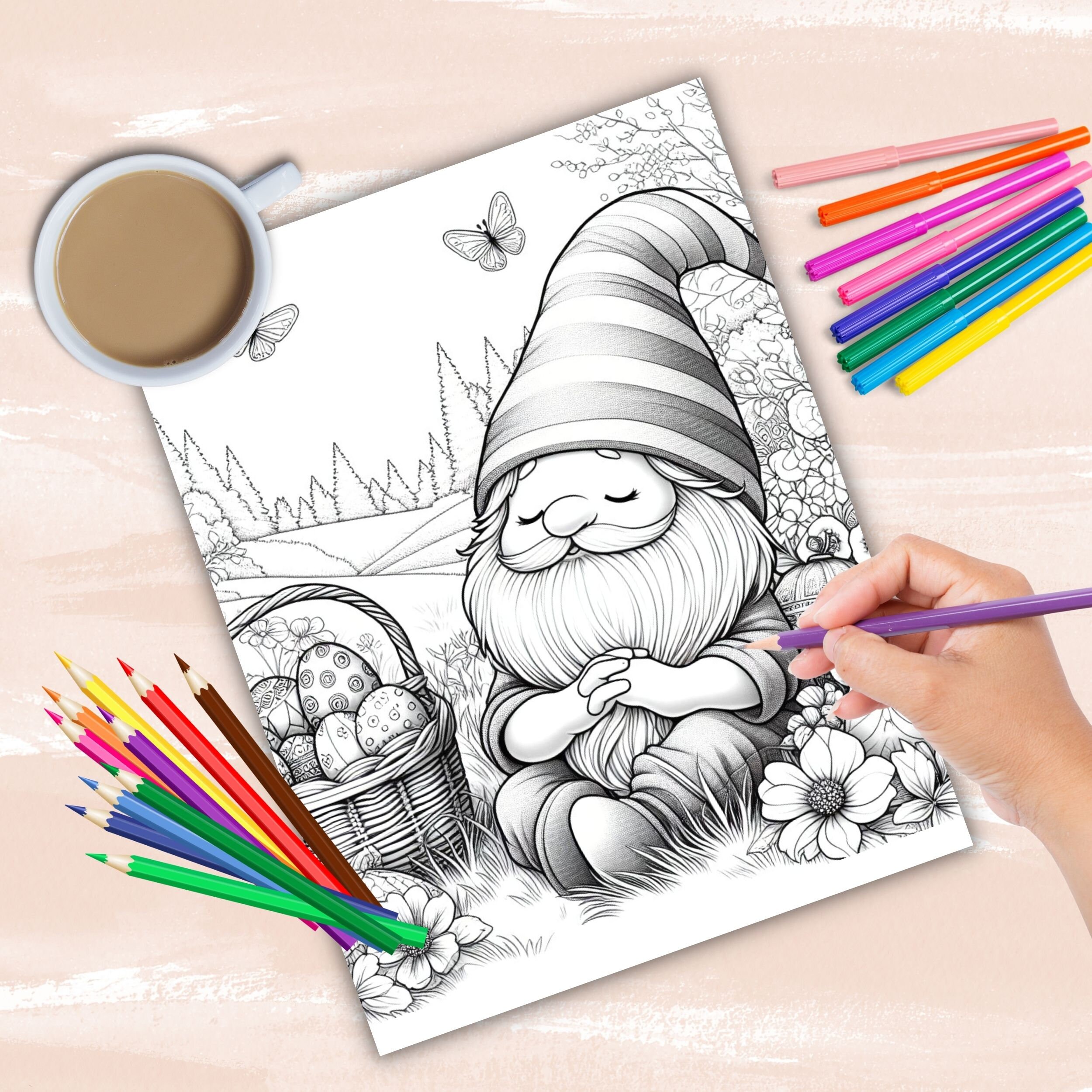 Easter Gnomes Coloring Pages, Spring Gnomes Coloring Book, Printable ...