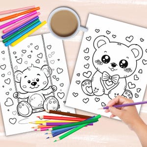 Valentines Day Coloring Book, Teddy Bear Love Coloring Pages, Kids ...