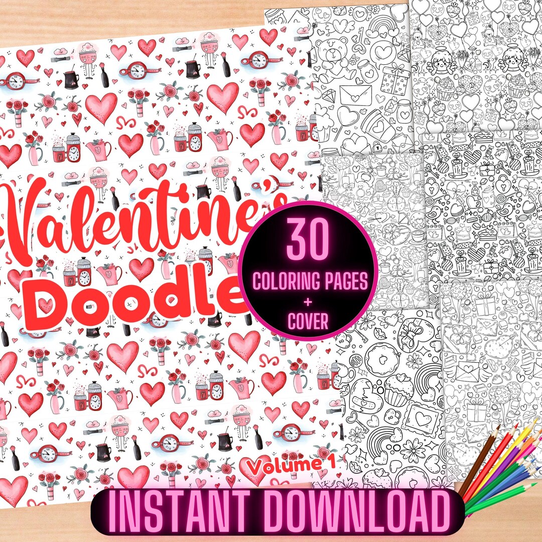 Valentine's Heart Doodles Coloring Book, Doodle Hearts Coloring Pages ...