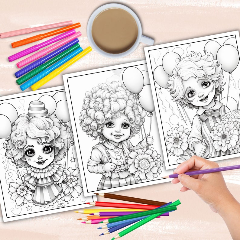 Cute Little Clowns Coloring Pages, Clown Kids Coloring Book, Printable ...