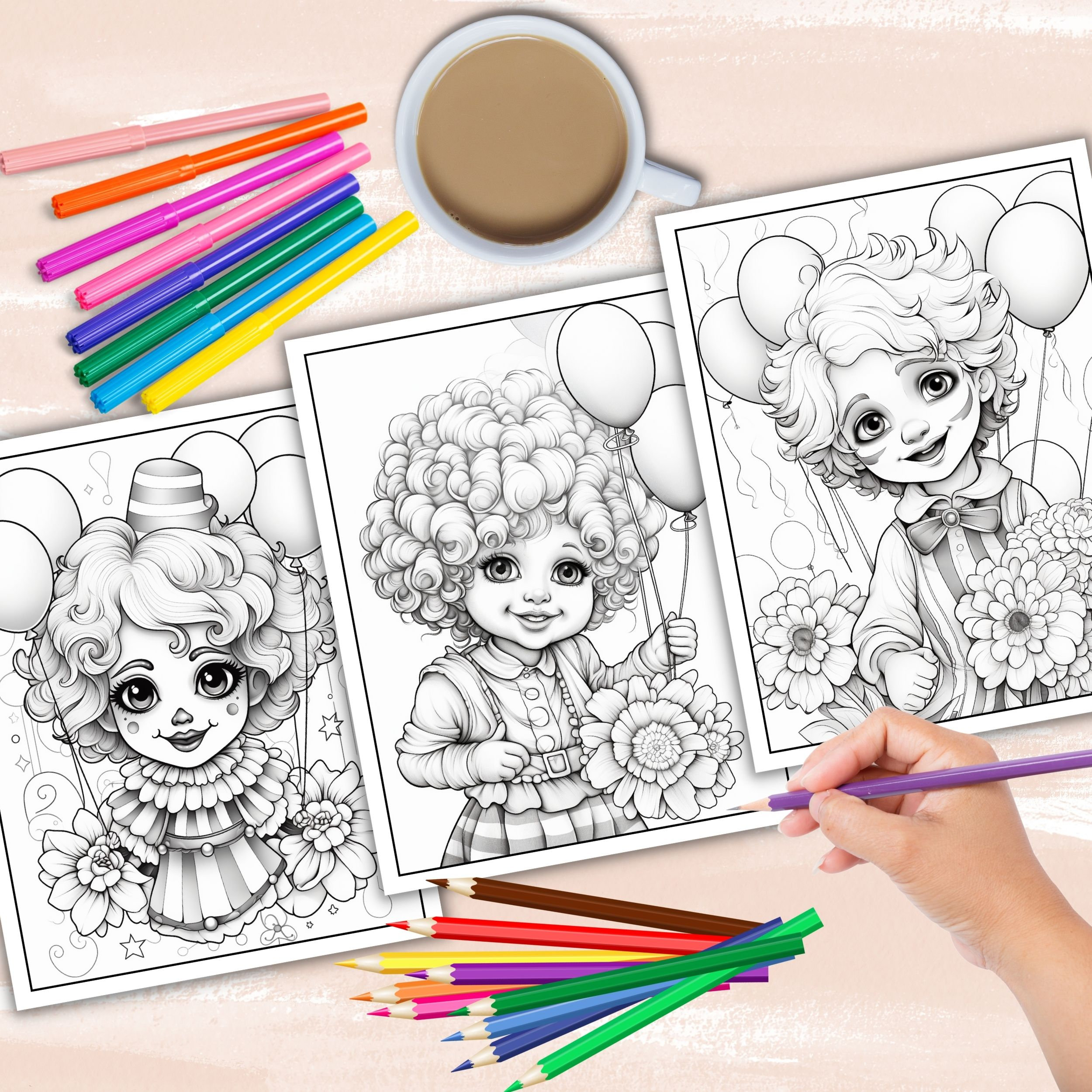 Cute Little Clowns Coloring Pages, Clown Kids Coloring Book, Printable ...