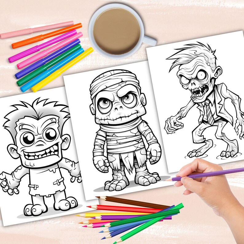 Cute Halloween Coloring Book, Creepy Monsters Coloring Pages, Spooky ...