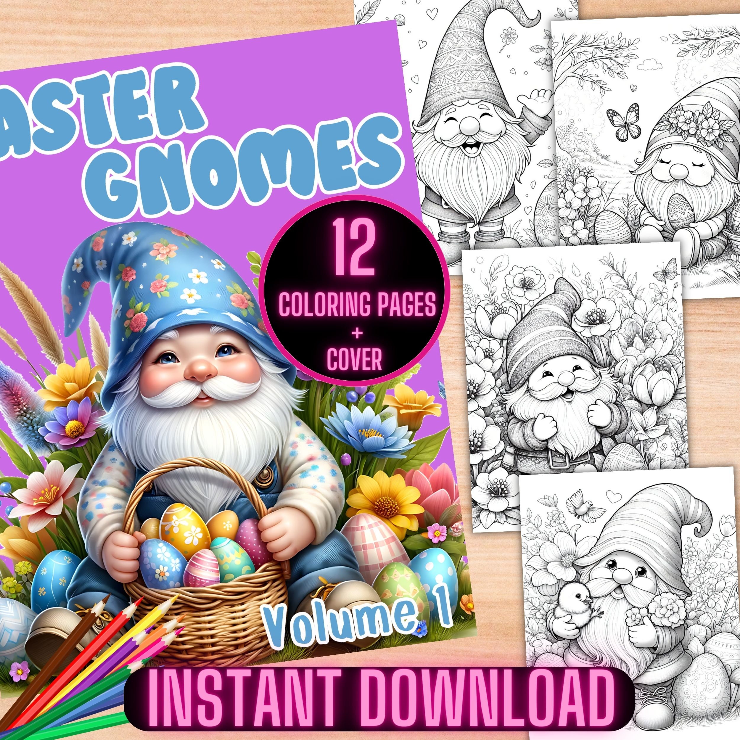 Easter Gnomes Coloring Pages, Spring Gnomes Coloring Book, Printable ...