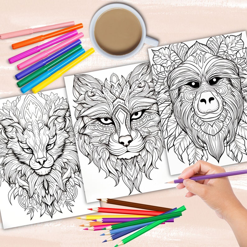 Wildlife Mandala Coloring Book, Zentangle Animal Coloring Pages, Zoo ...