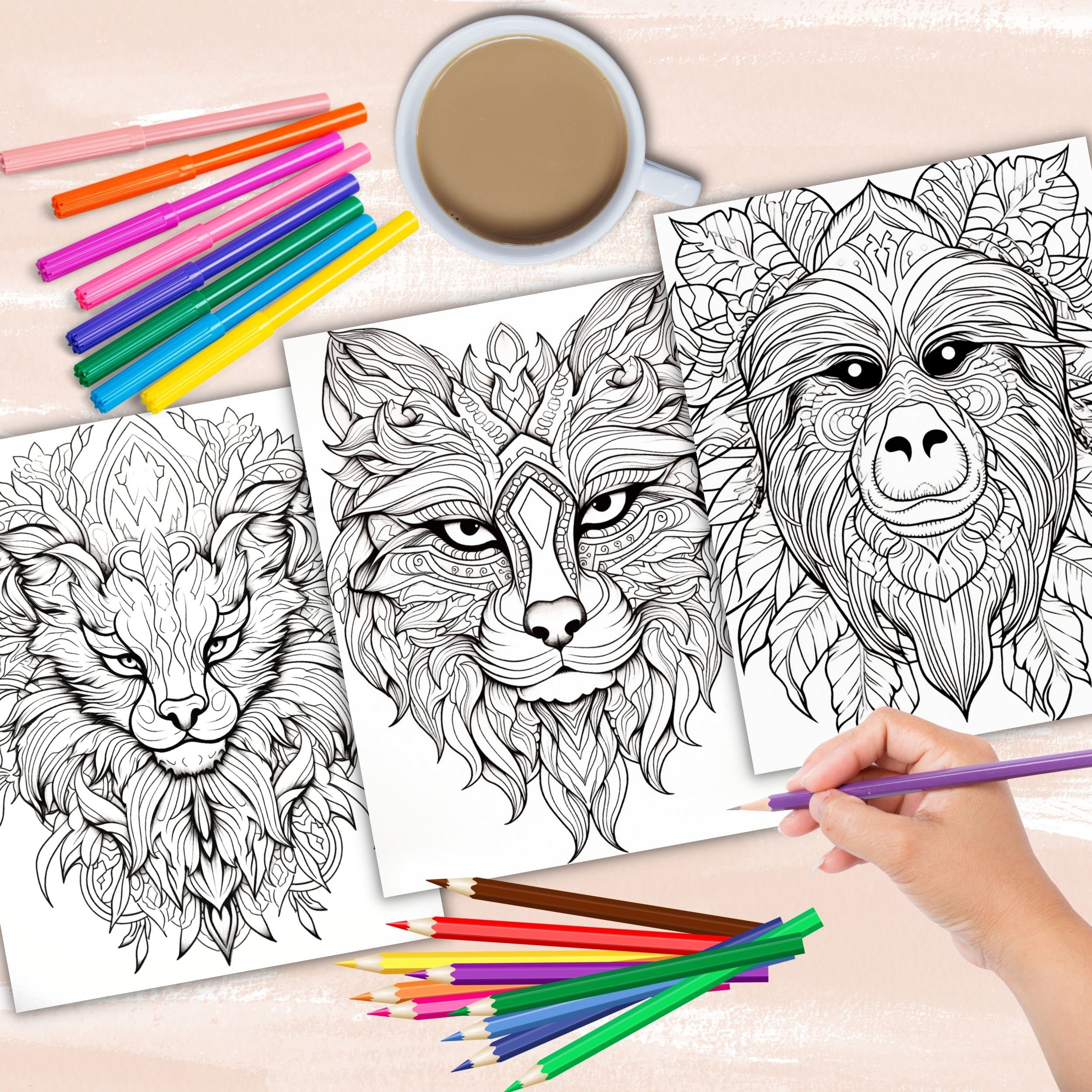 Wildlife Mandala Coloring Book, Zentangle Animal Coloring Pages, Zoo ...