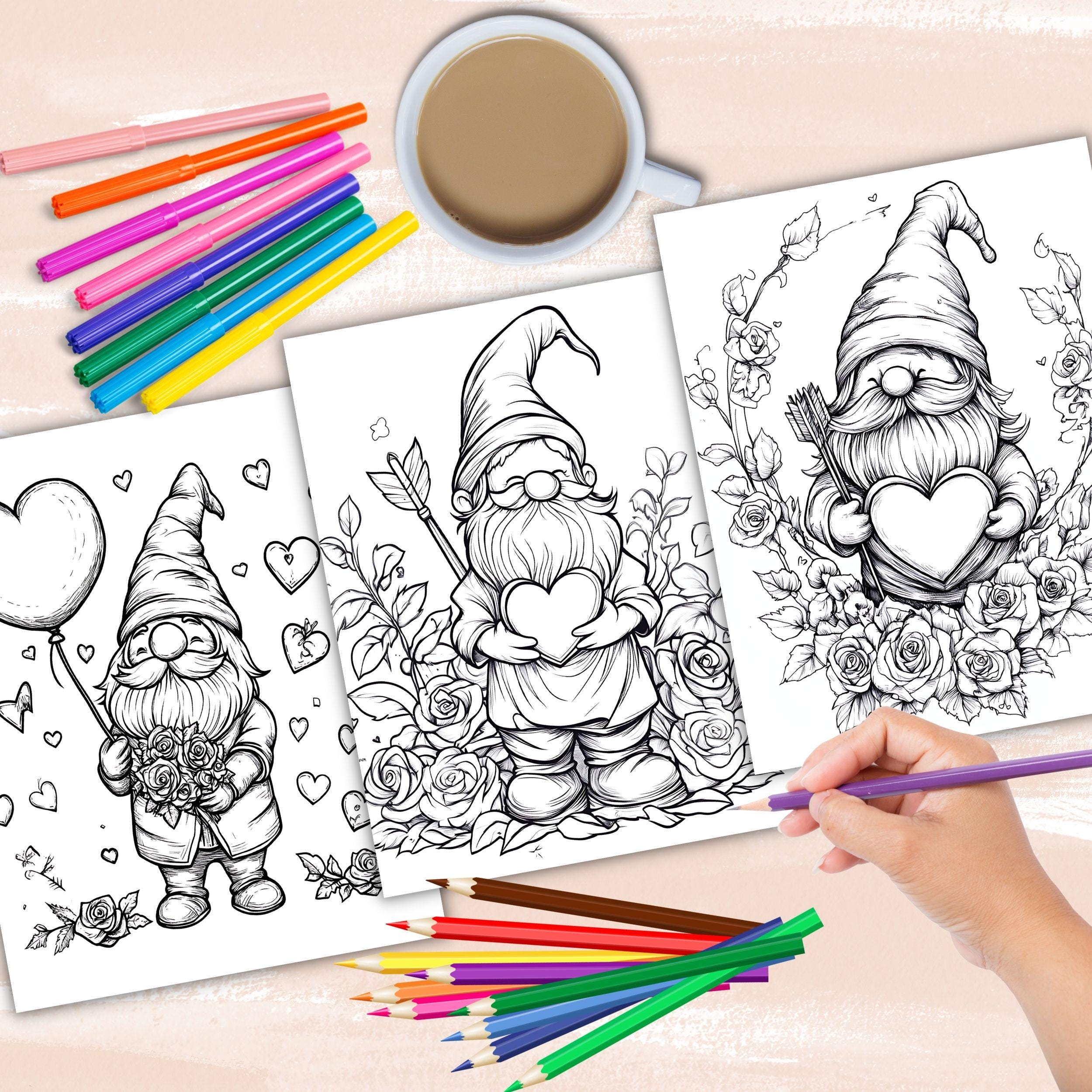 Valentines Gnomes Coloring Pages, Cute Gnome Valentines Coloring Book ...
