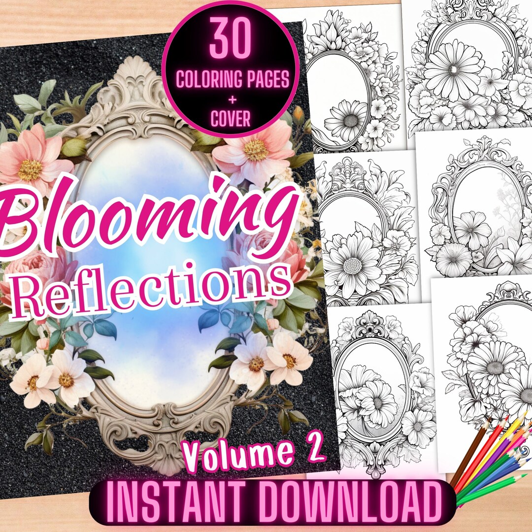 Blooming Reflections Coloring Book, Floral Mirror Coloring Pages ...