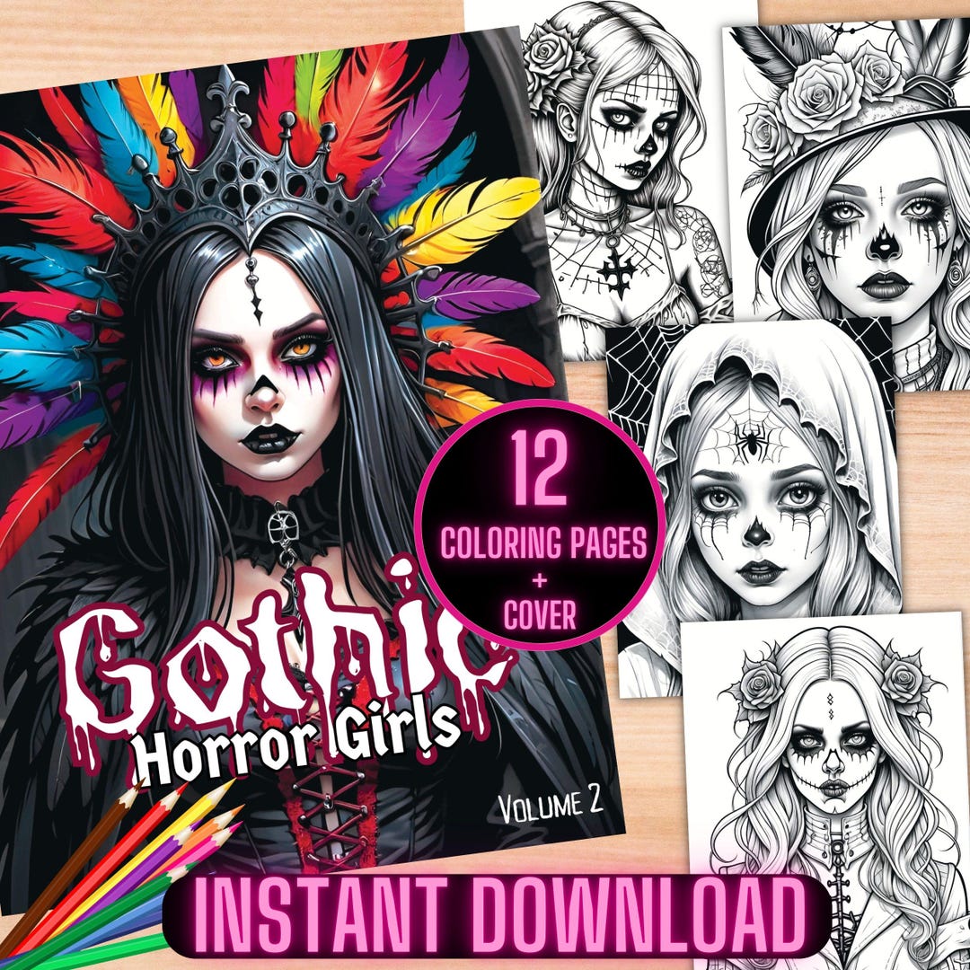 Gothic Horror Girls Coloring Book, Gothic Halloween Coloring Pages ...