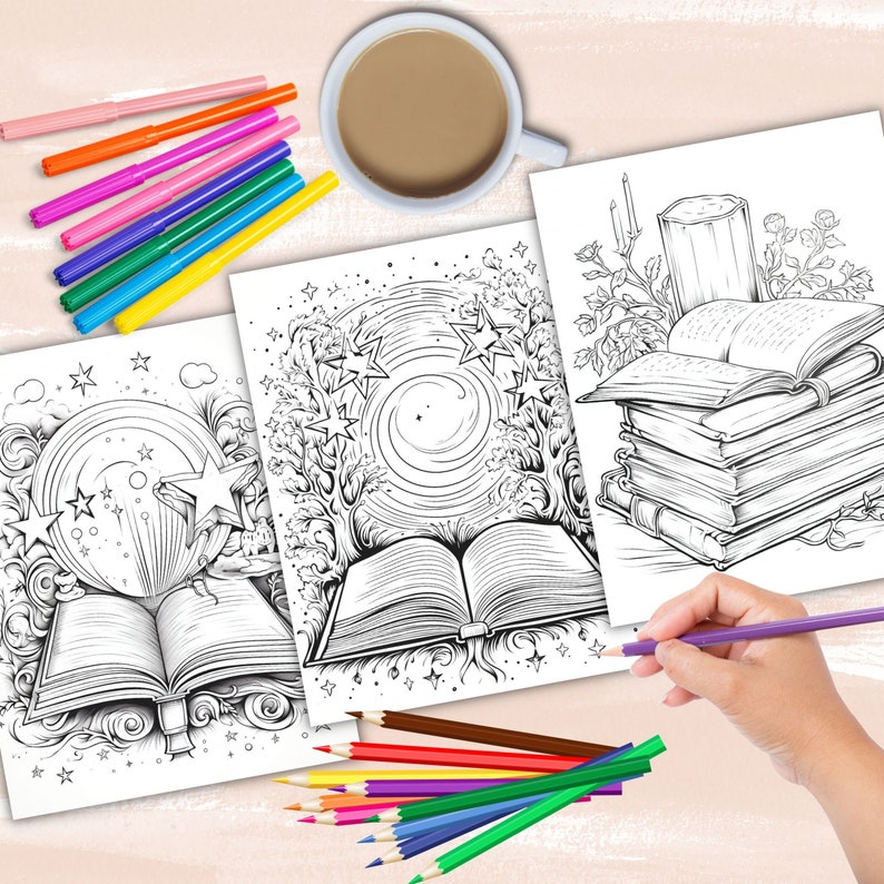 Spells and Grimoires Coloring Pages, Open Magic Book Coloring Book ...