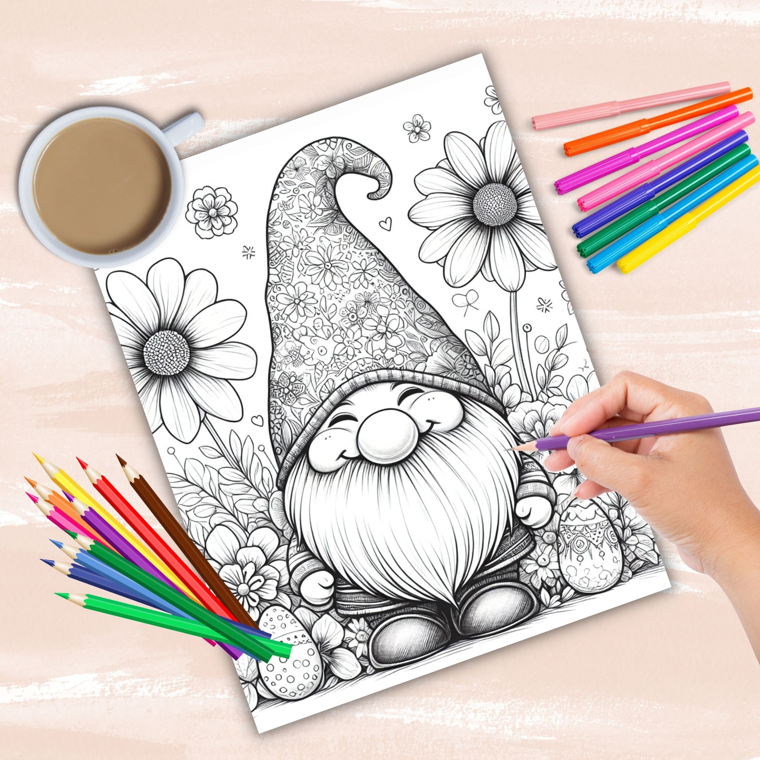 Easter Gnomes Coloring Pages, Spring Gnomes Coloring Book, Printable ...