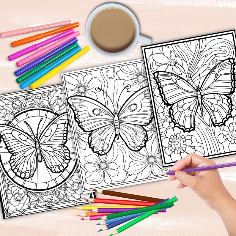 Stained Glass Butterflies Coloring Book, Butterfly Coloring Pages ...