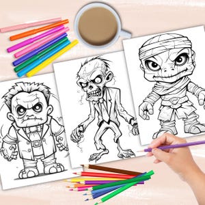 Cute Halloween Coloring Book, Creepy Monsters Coloring Pages, Spooky ...