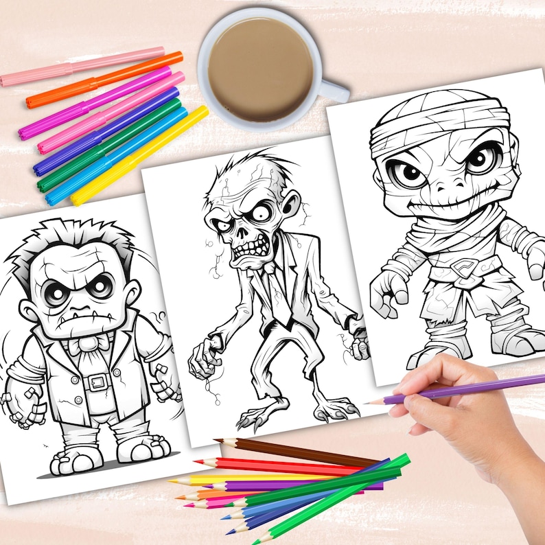 Cute Halloween Coloring Book, Creepy Monsters Coloring Pages, Spooky ...