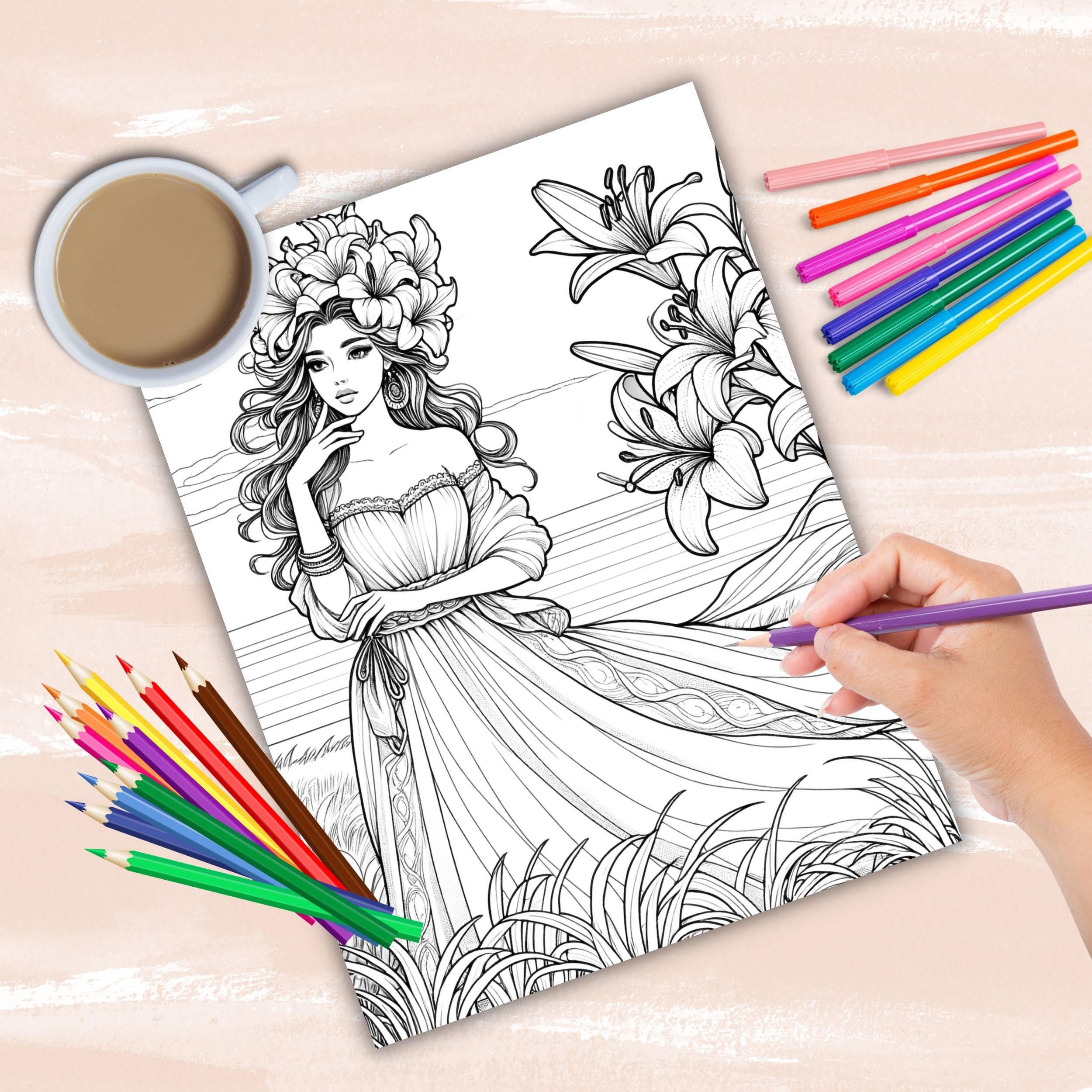 Island Girls Coloring Book, Tropical Beauties Coloring Pages, Summer ...